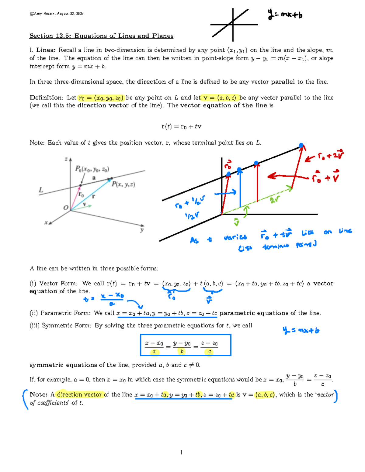 Math251 Fall2024 section 12 5 - Section 12: Equations of Lines and ...