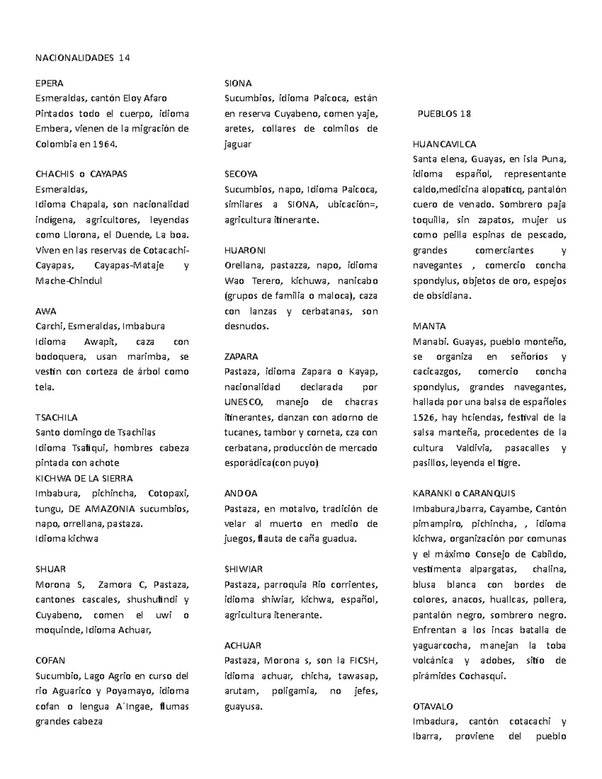 Nacionalidades y culturas de Ecuador - NACIONALIDADES 14 EPERA ...