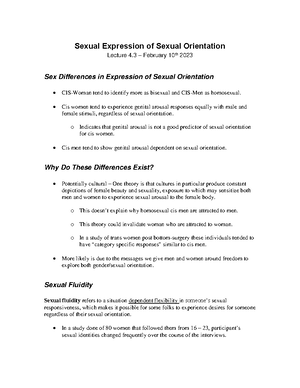 02-10-23 (Week Four, Lecture Three) Sexual Expression of Sexual ...