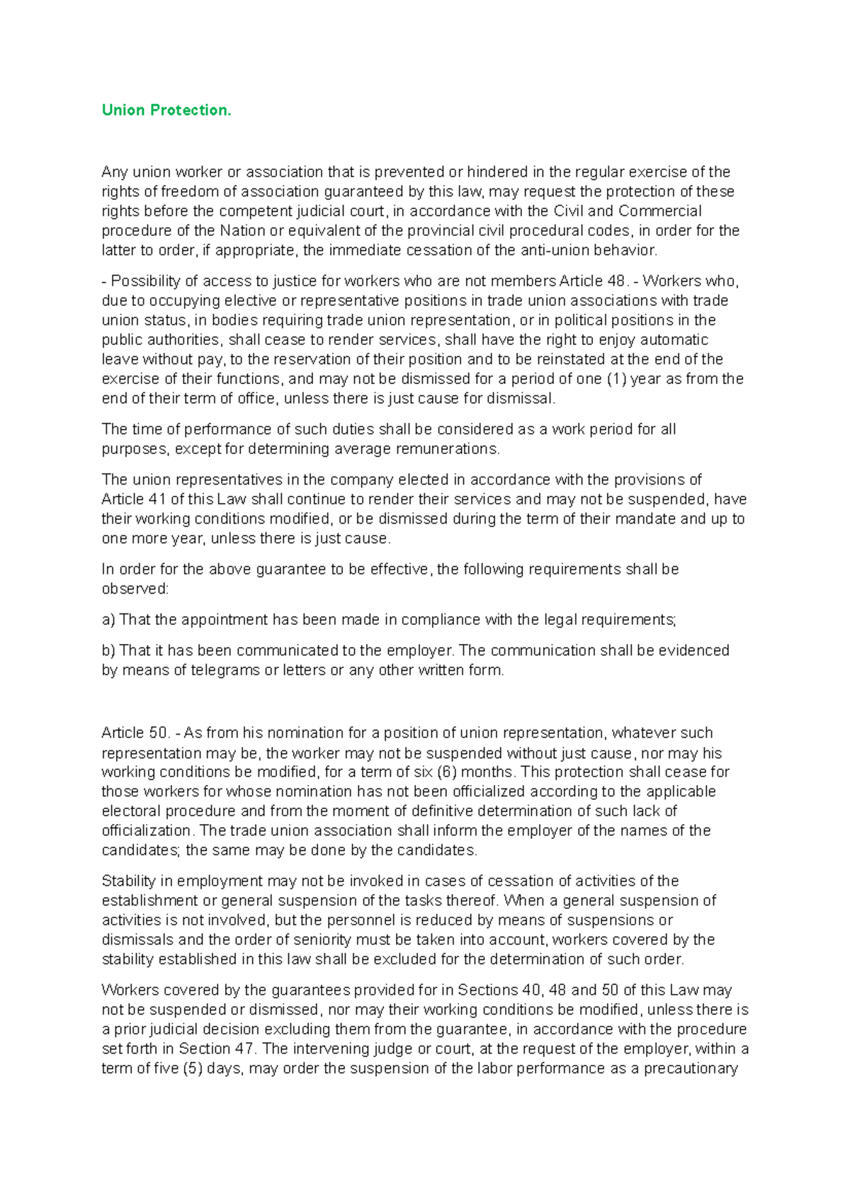 Union Protection. 7 - Second Partial Labor Summary chapter 1 - Union ...