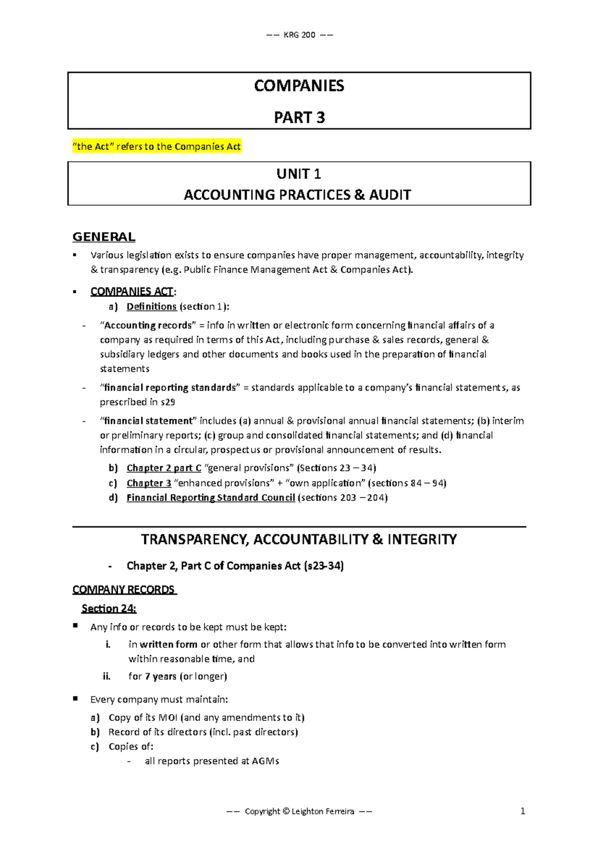 Companies Part 3 (Unit 1)[7299] - COMPANIES PART 3 “the Act” refers to ...