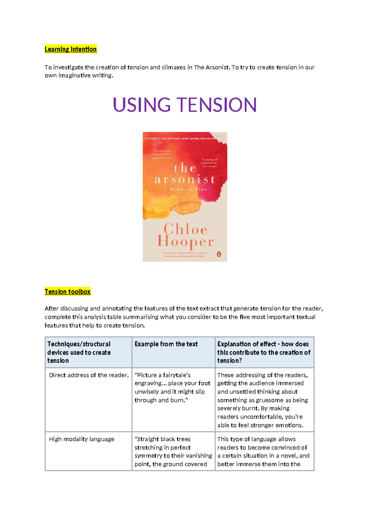 Using Tension The Arsonist-1 - Learning Intention To investigate the ...