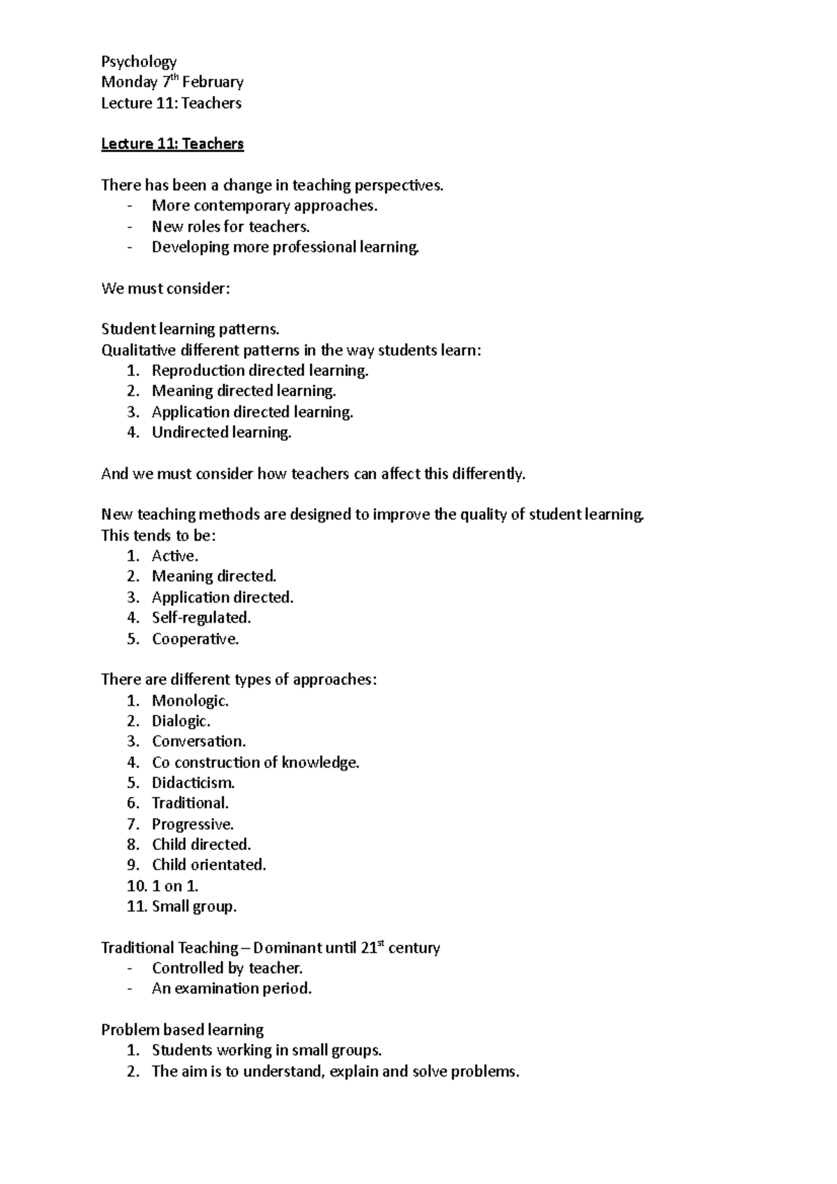 Psychology Lecture 11 - n/a - Psychology Monday 7th February Lecture 11 ...