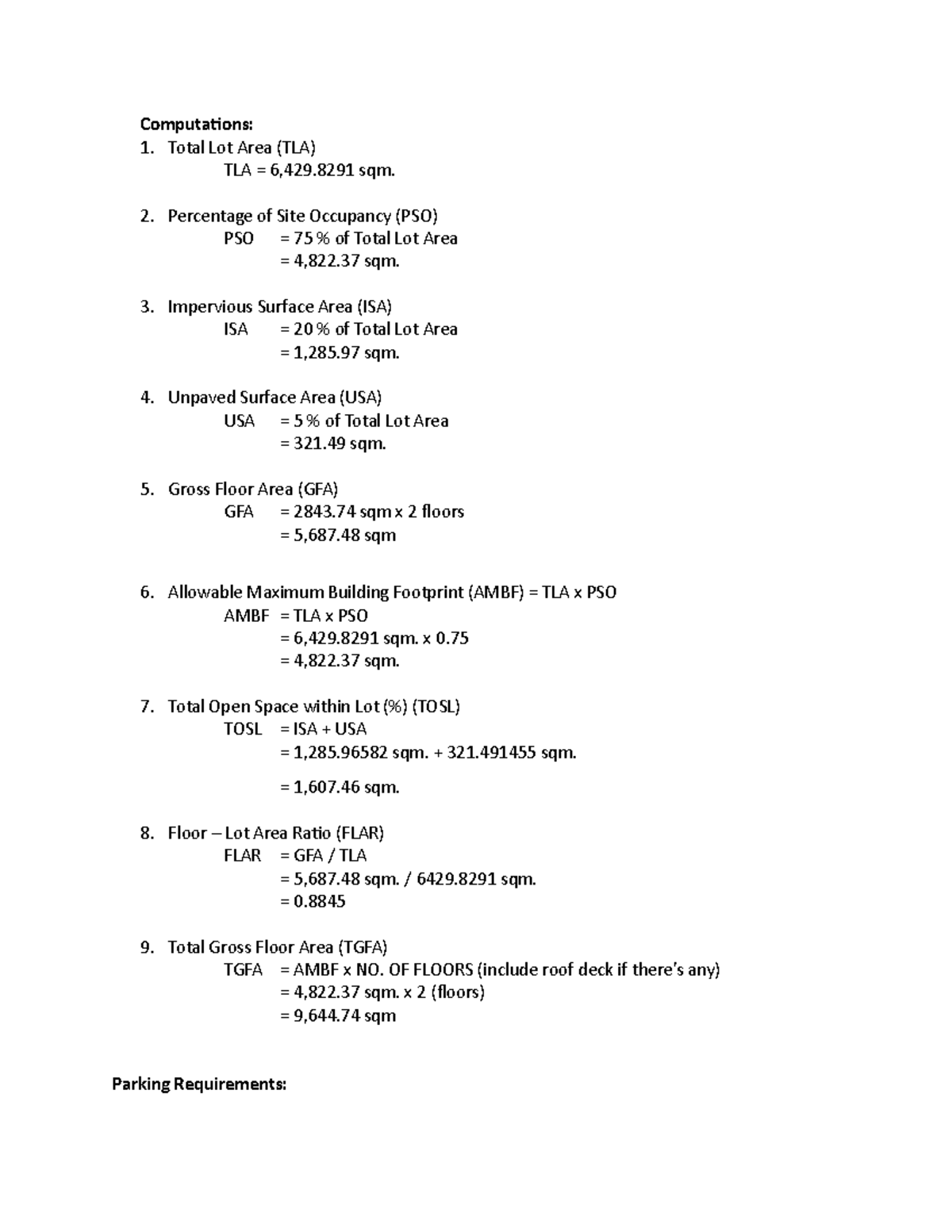 Computations - Rule 7 and 8 - Computations: Total Lot Area (TLA) TLA ...
