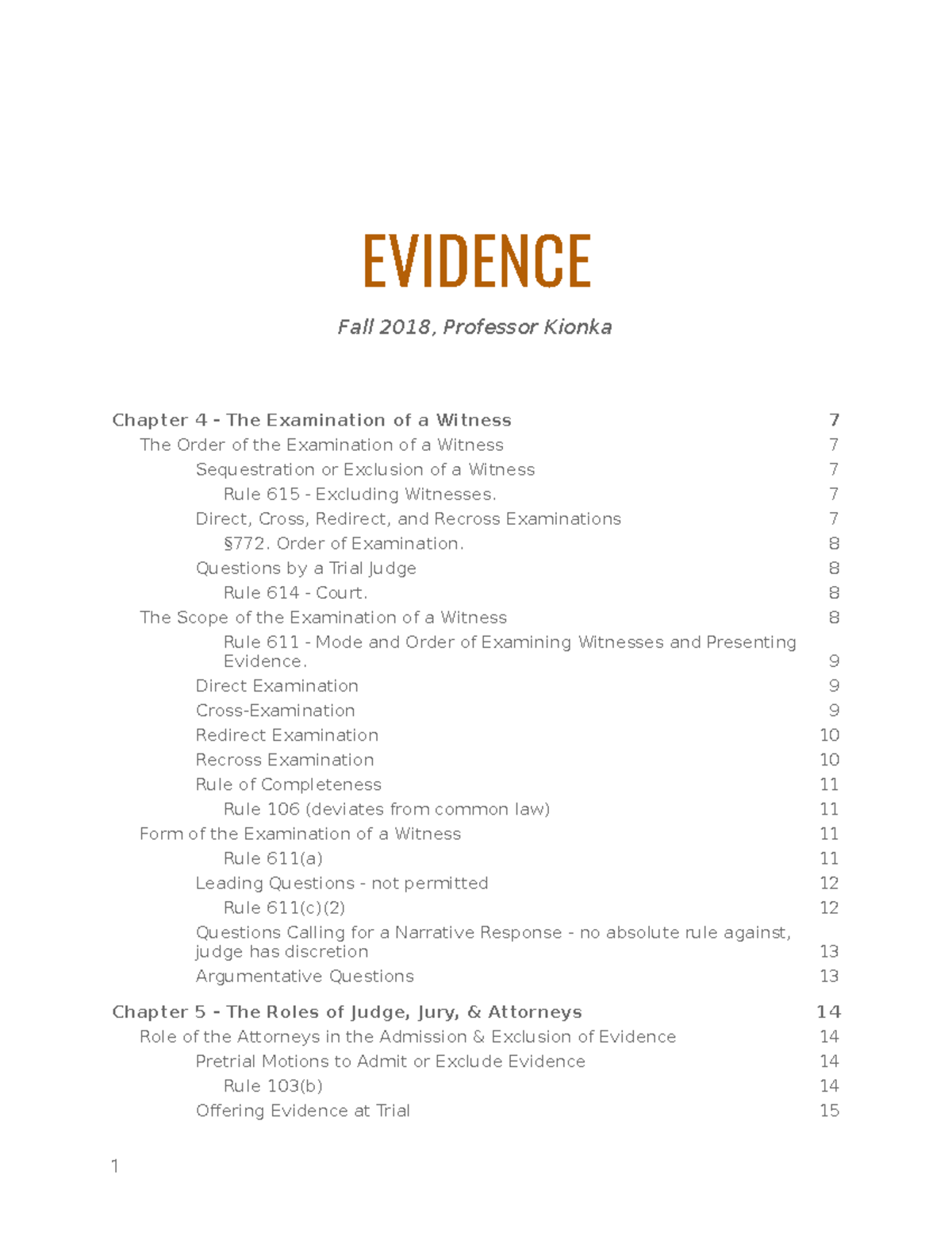 Evidence Outline - Lecture notes Entire Course - EVIDENCE Chapter 4 ...