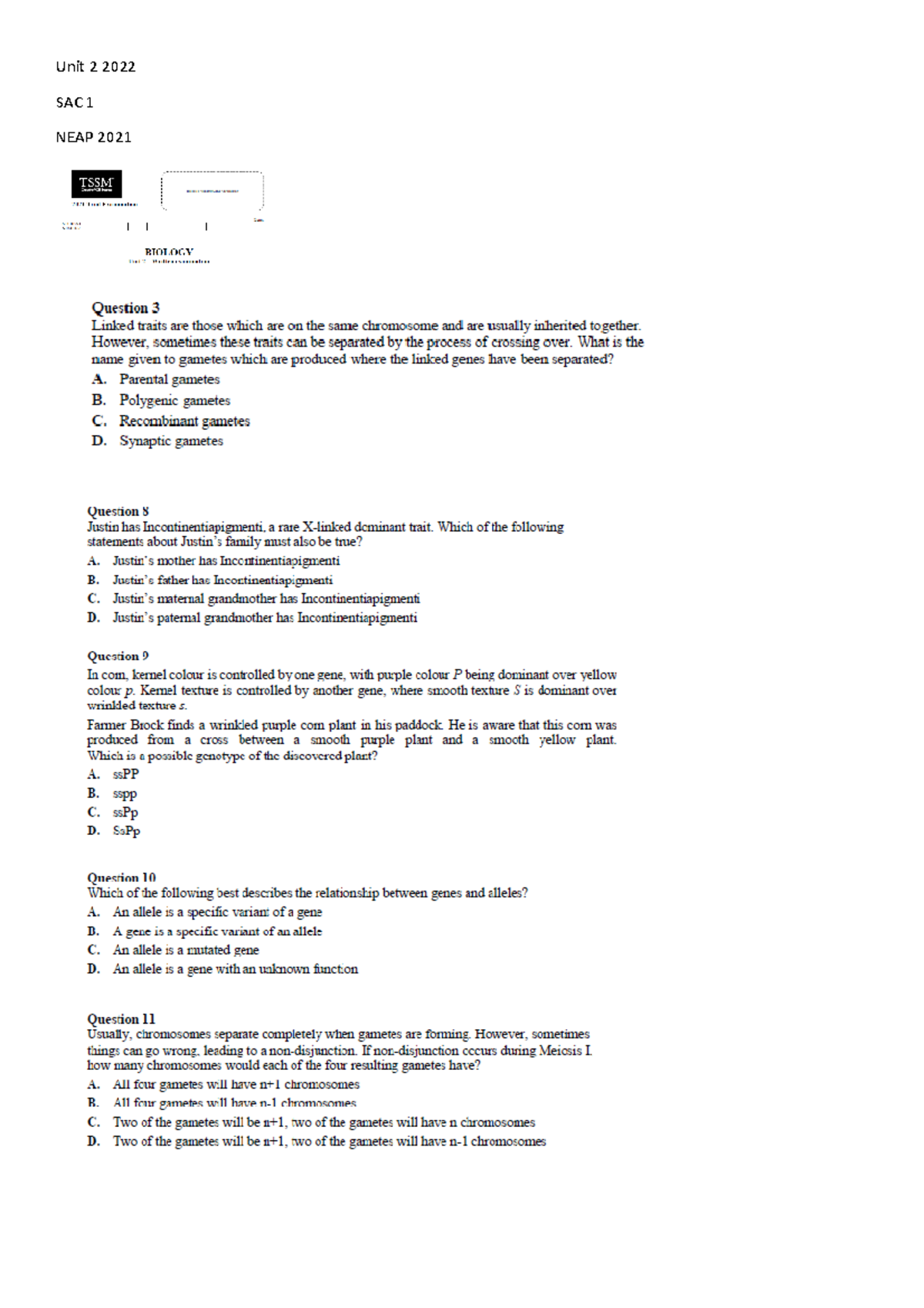 Practice SAC Questions 2022 - Unit SAC NEAP - Studocu