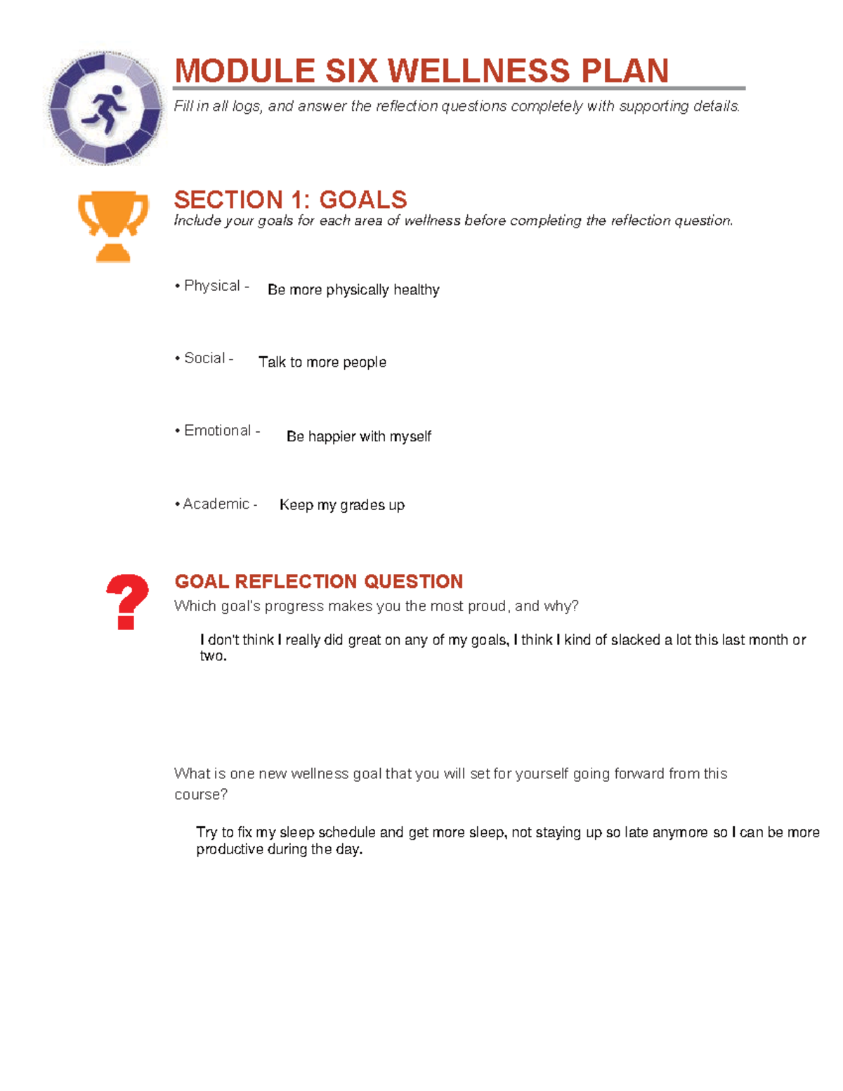 Module 6 example wellness plan 6 06 - Which goal’s progress makes you ...