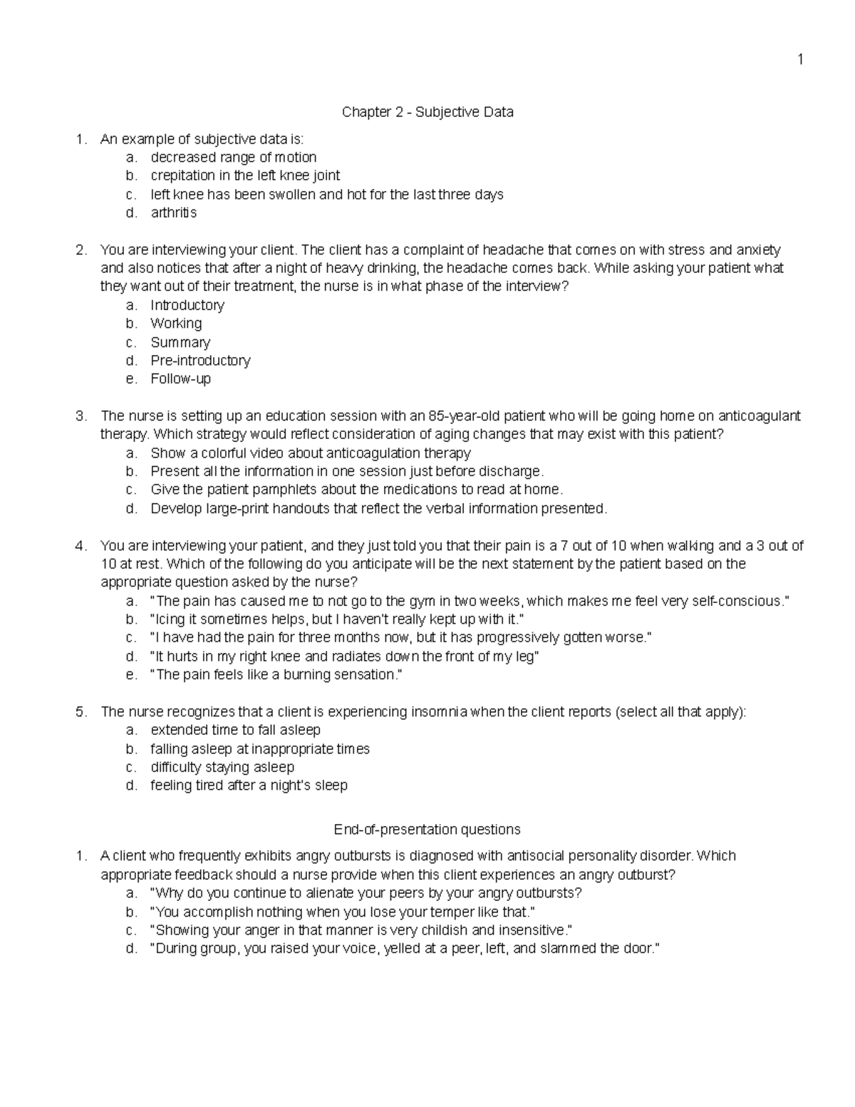 Practice Questions for each topic of body system - Chapter 2 ...