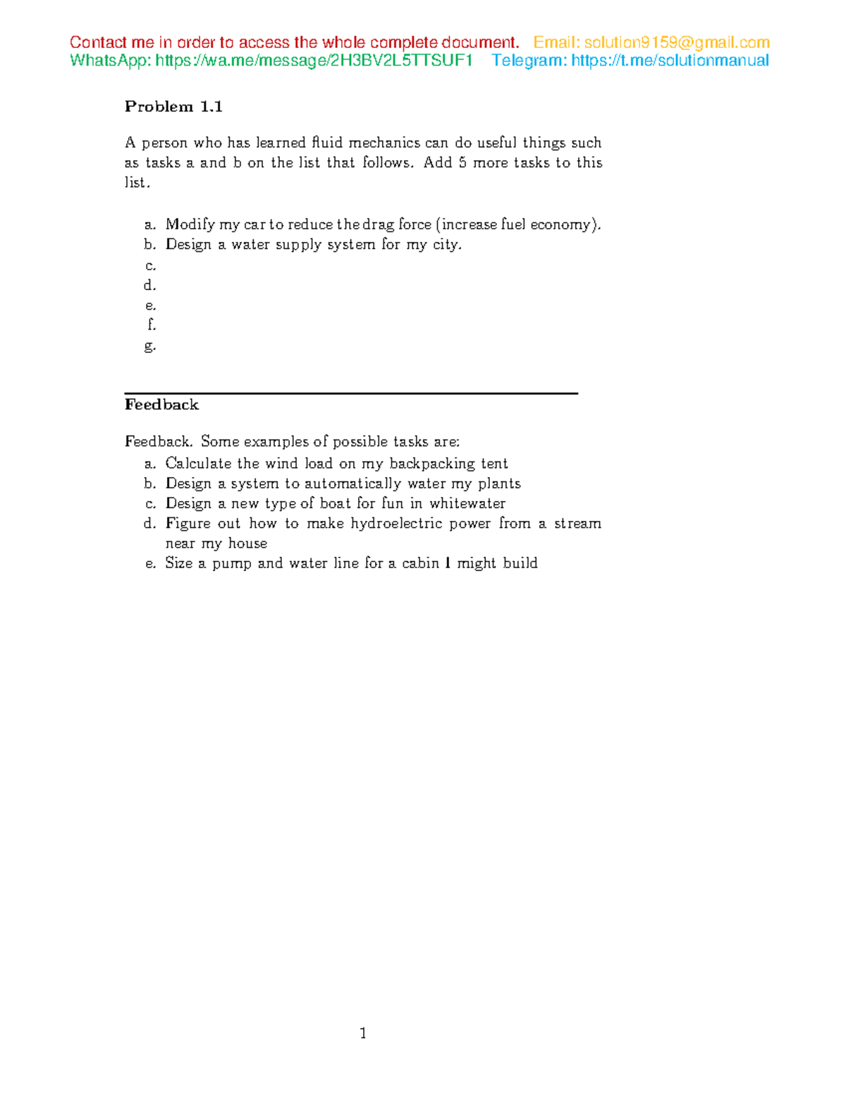 Solution Manual Engineering Fluid Mechanics 12th Edition by Elger & Le ...