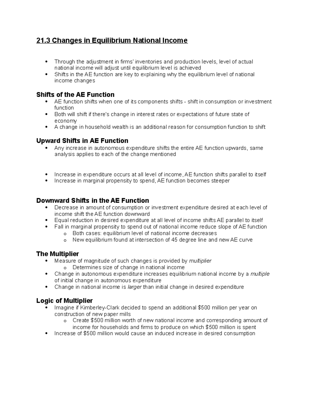 Changes in Equilibrium National Income - Studocu