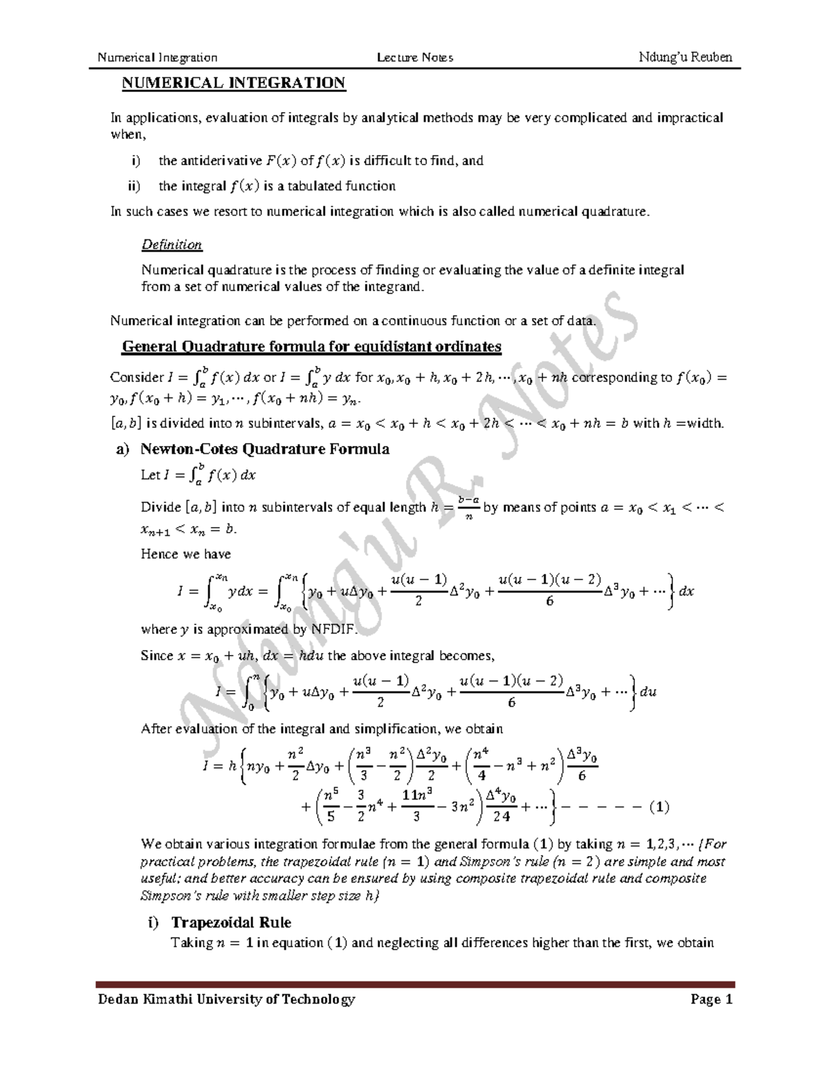 Numerical Integration - Definition Numerical quadrature is the process ...