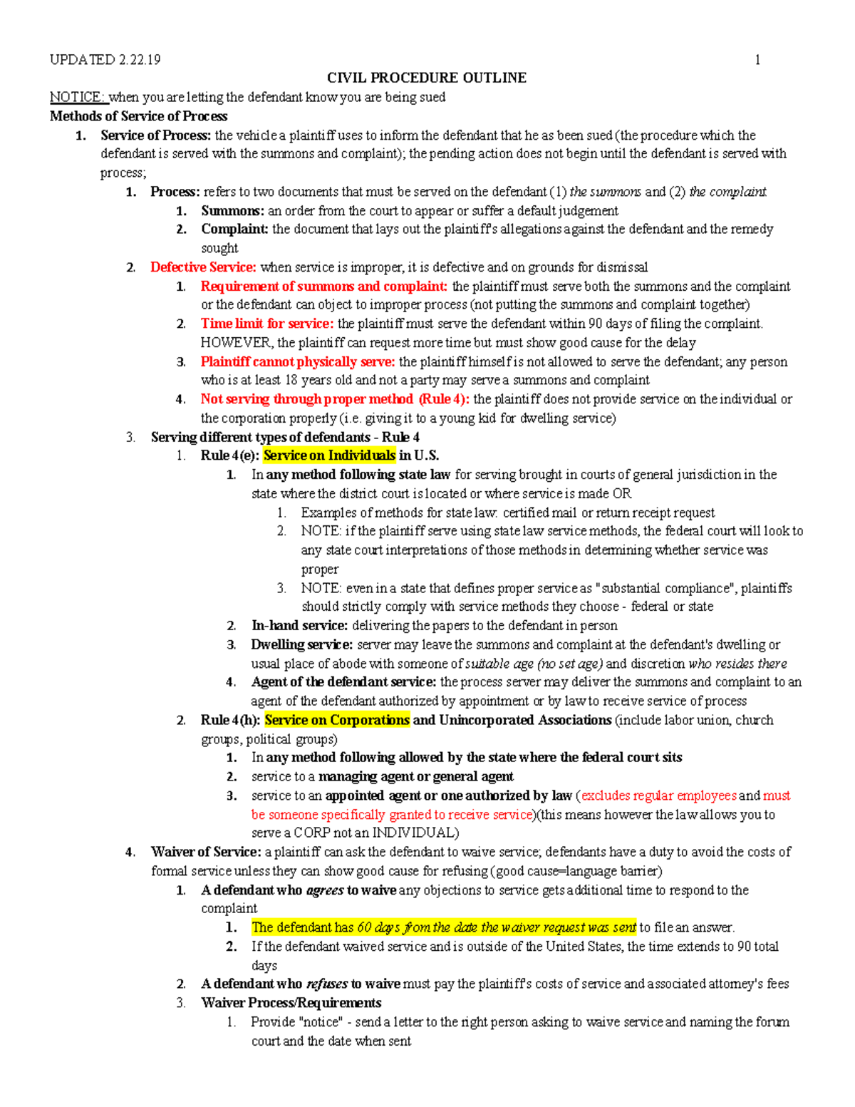 Civ Pro II Outline - Civ pro II - CIVIL PROCEDURE OUTLINE NOTICE: when ...