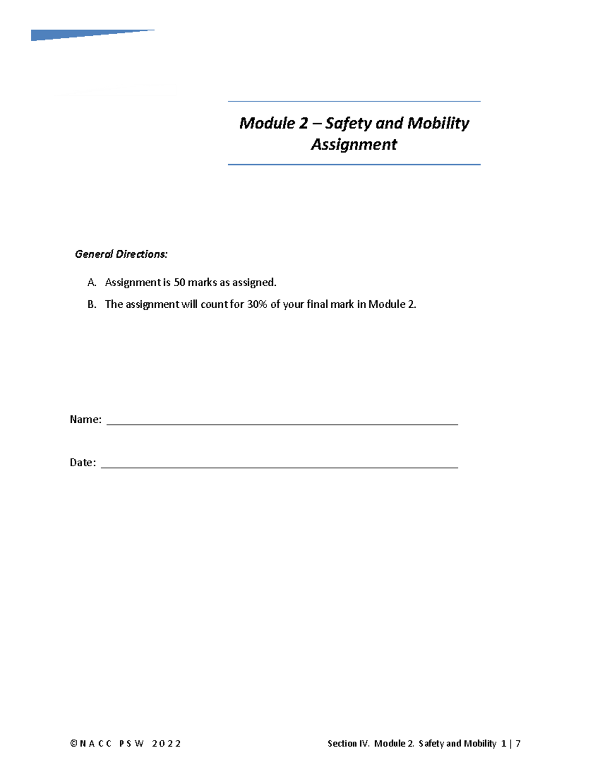 Assigmt- Module 2 Safety Mobility - Module 2 – Safety and Mobility ...
