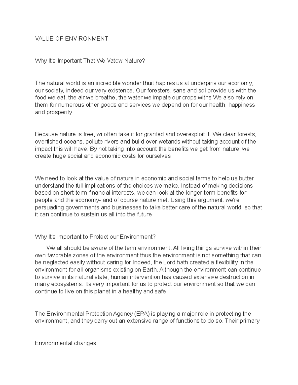 Value - notes - VALUE OF ENVIRONMENT Why It's Important That We Vatow ...