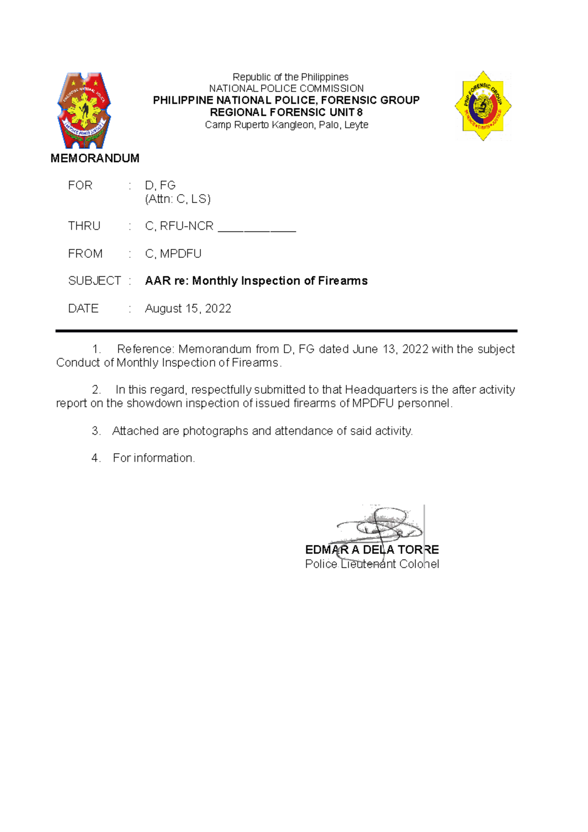 Mpdfu August AAR Showdown Inspection of Firearms. docx.docx 2 ...