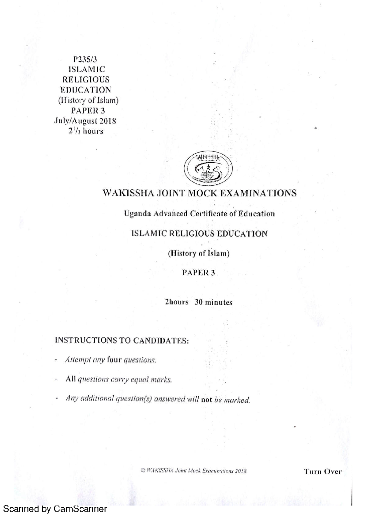 UACE IRE 3 Past papers - Additional notice about islam - bachelors of ...