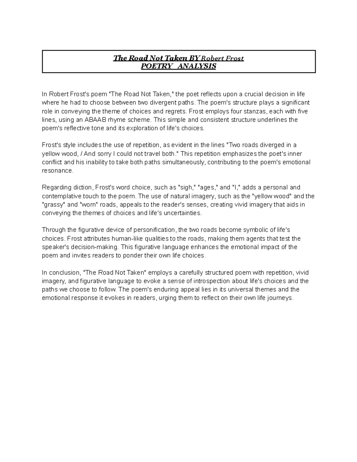 The Road Not Taken BY Robert Frost Analysis - The Road Not Taken BY ...