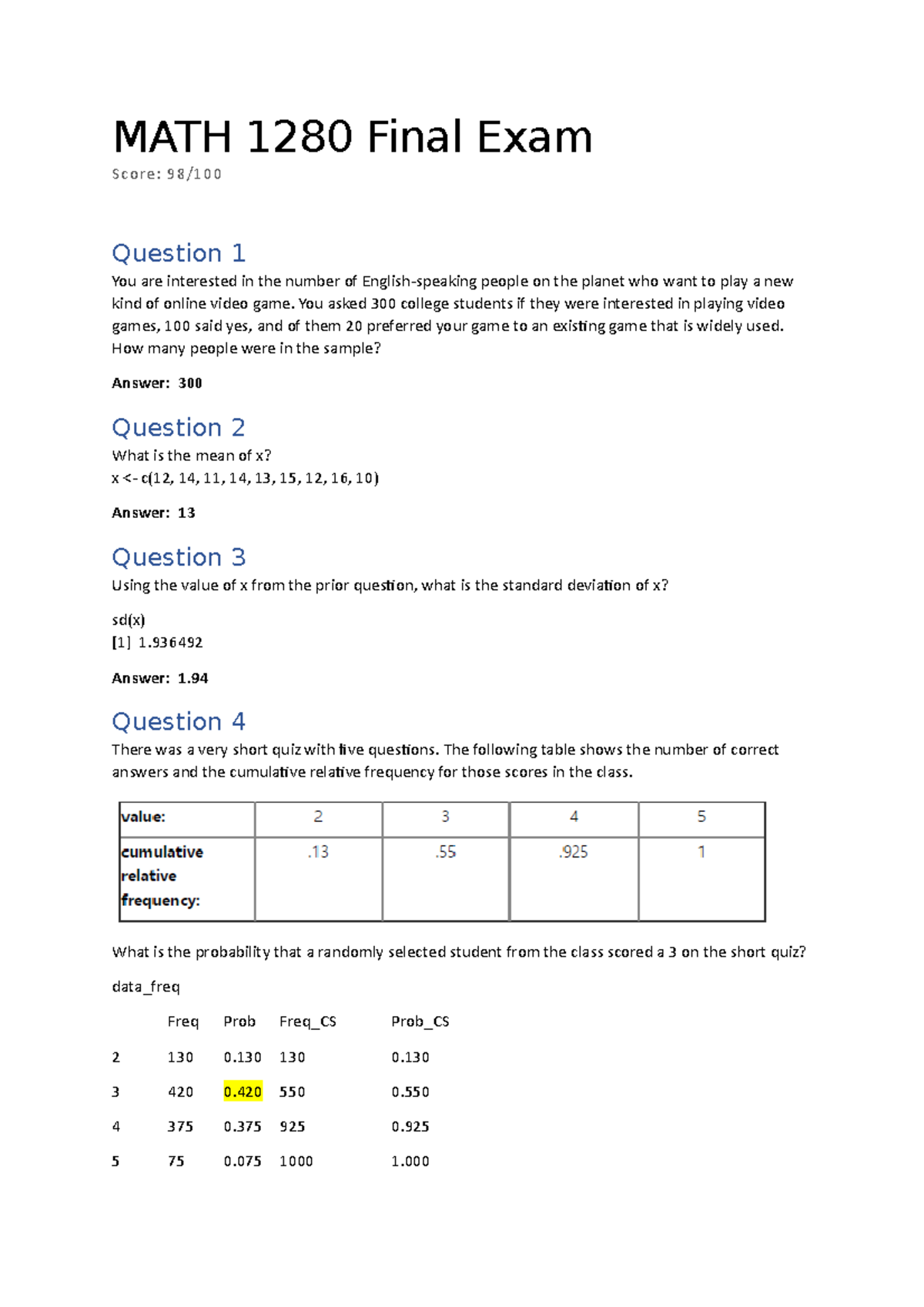 MATH 1280 Final Exam - The uploaded document is the correct answers to ...