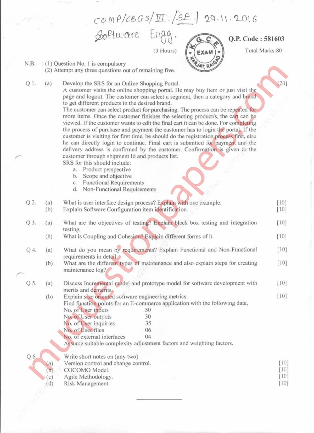 TE-Comps SEM6 SE DEC16 - Summary Bachelor of Engineering in Information Technology - Studocu