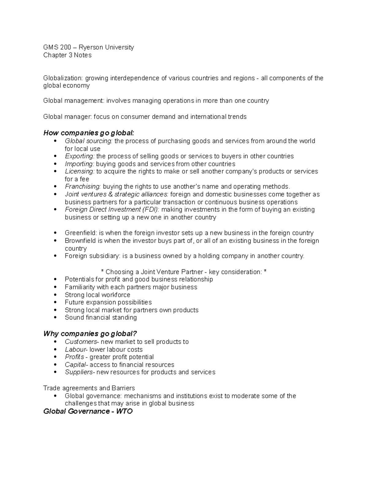 Gms 200 Lecture Notes 3 Gms 200 Ryerson University Chapter 3 Notes Globalization Growing
