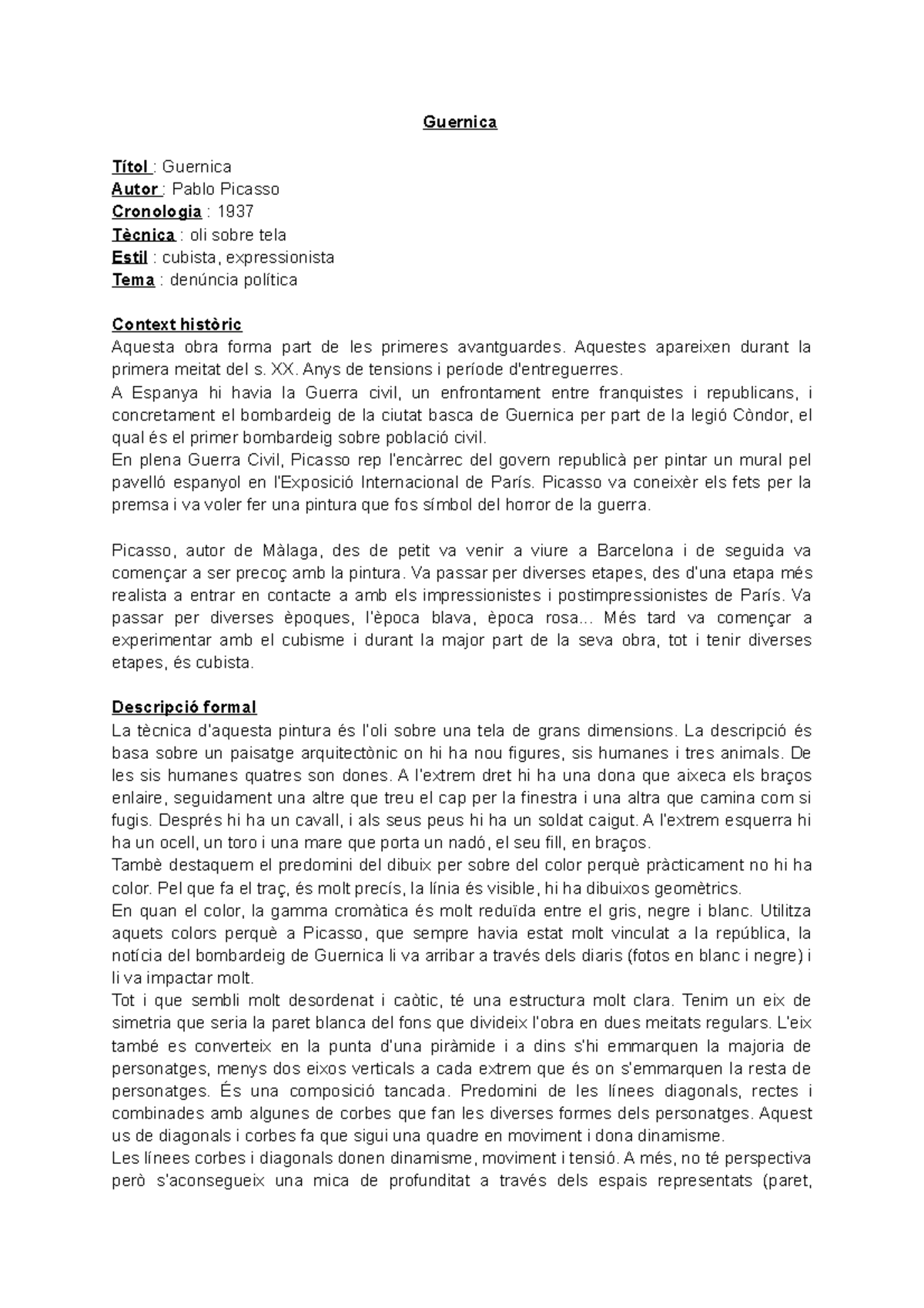 Guernica - comentari - Guernica Títol : Guernica Autor : Pablo Picasso ...