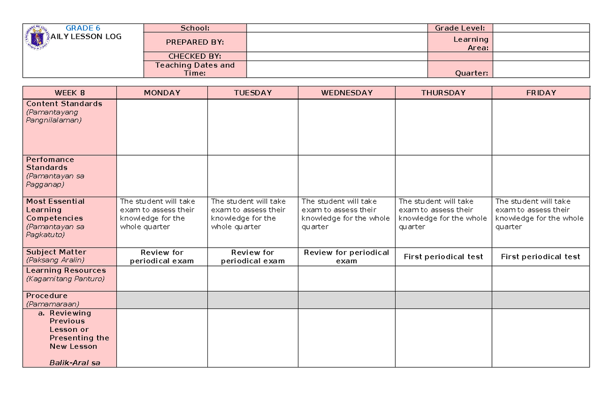 DLL Mapeh 6 WEEK 9 Q1 - action plan - GRADE 6 DAILY LESSON LOG School ...
