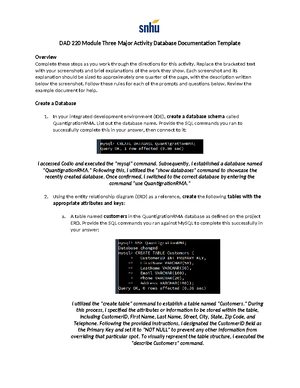 DAD 220 Module Four Major Activity Database Documentation Template (2 ...