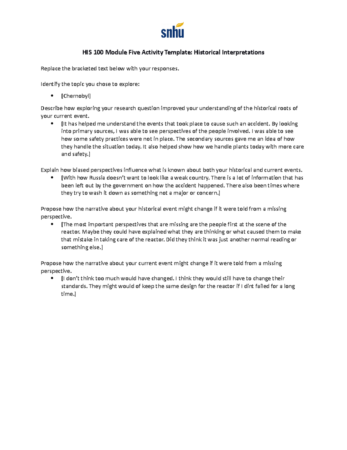 HIS 100 Module Five Activity Template (1)(completed) - HIS 100 Module Five Activity Template ...