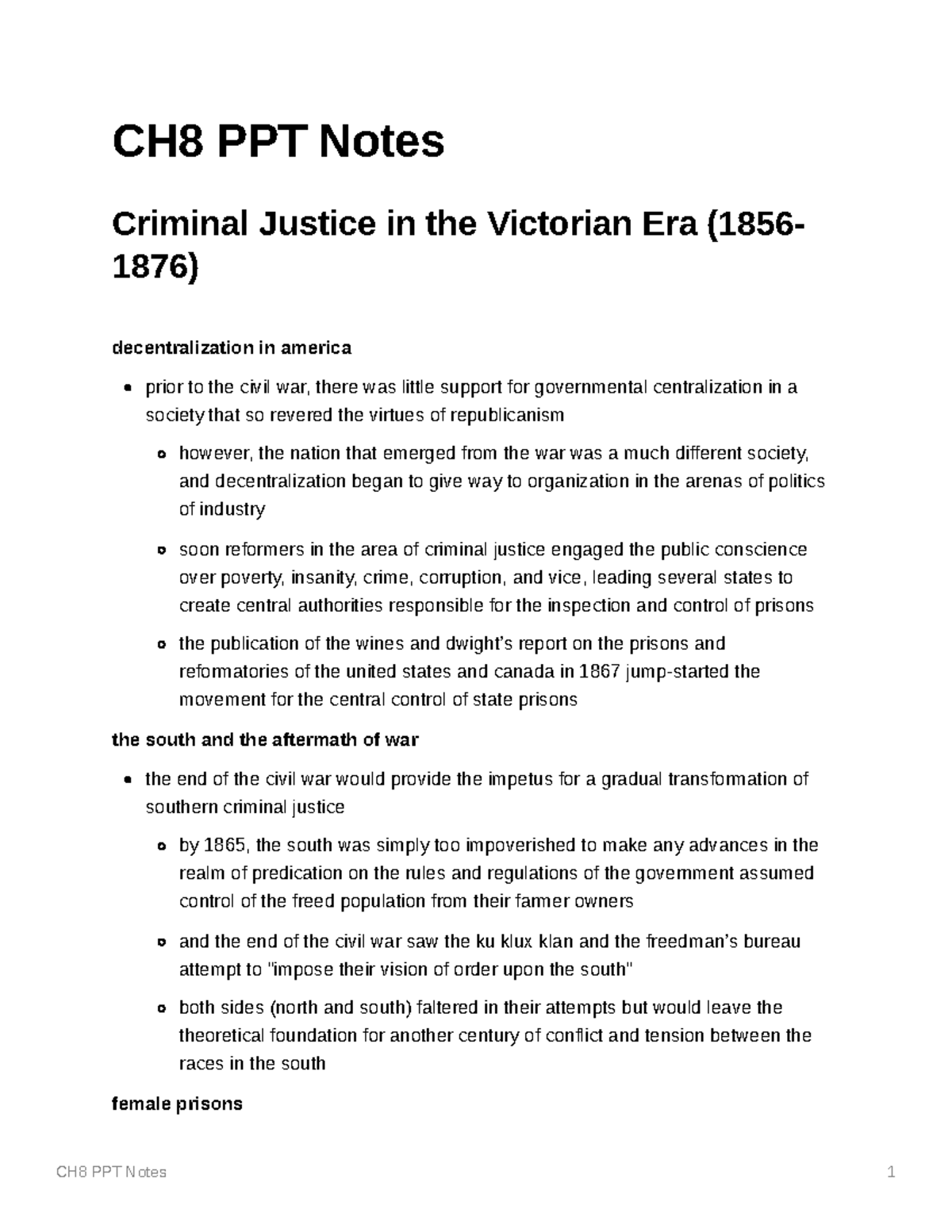 CH8 Powerpoint Notes - CH8 PPT Notes Criminal Justice in the Victorian ...