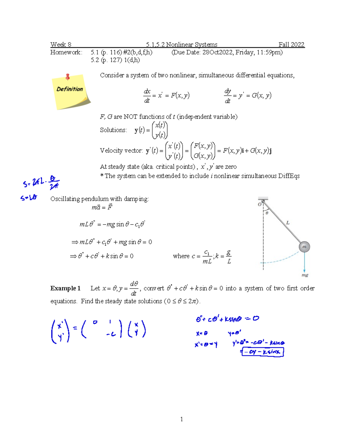 Week8-20Oct2022-5 - Lecture notes, Prof. Kam - Week 8 5,5 Nonlinear ...