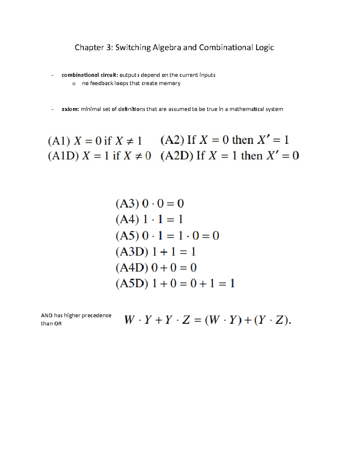 Lec 3 Switching Algebra And Combinational Logic Chapter 3 Switching Algebra And
