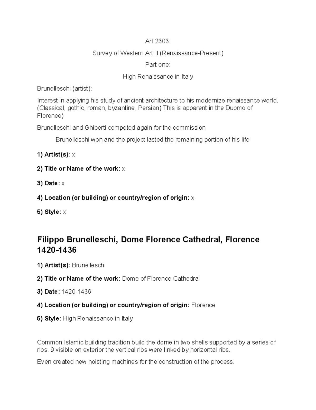 Test 2 Western Art II - Art 2303: Survey of Western Art II (Renaissance ...