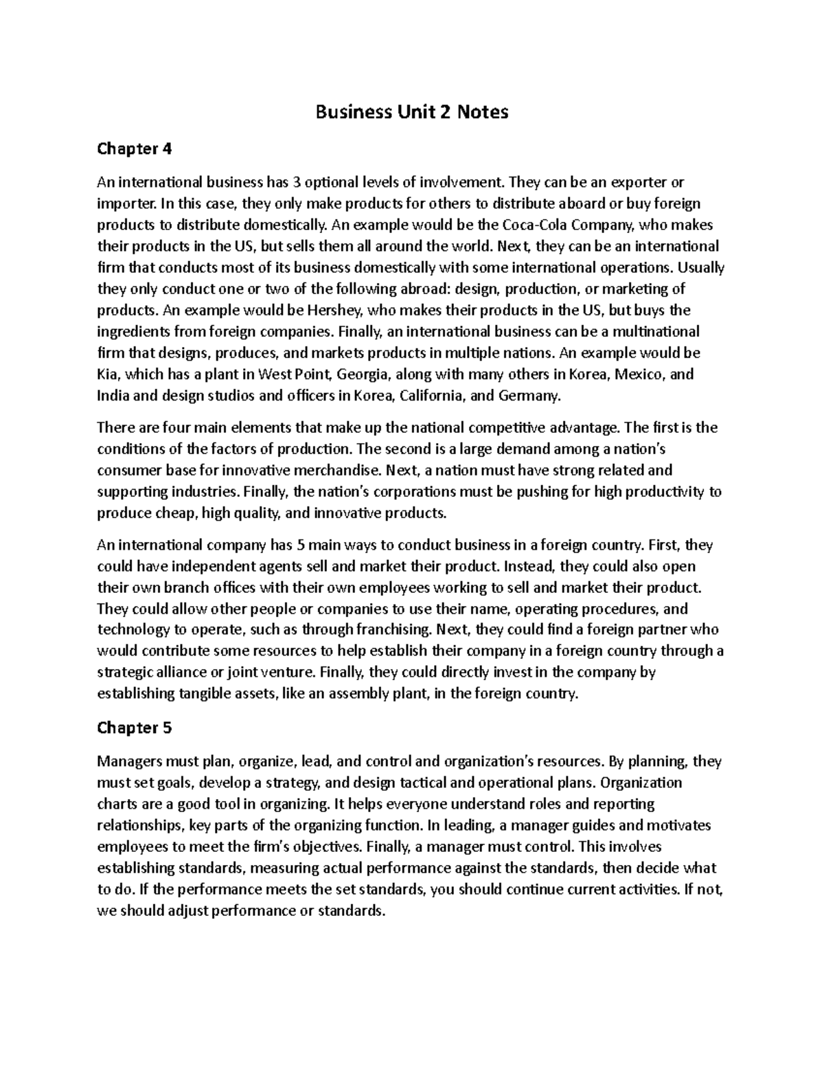 Unit 2 Notes - Summary of second unit chapters in Business Essentials ...