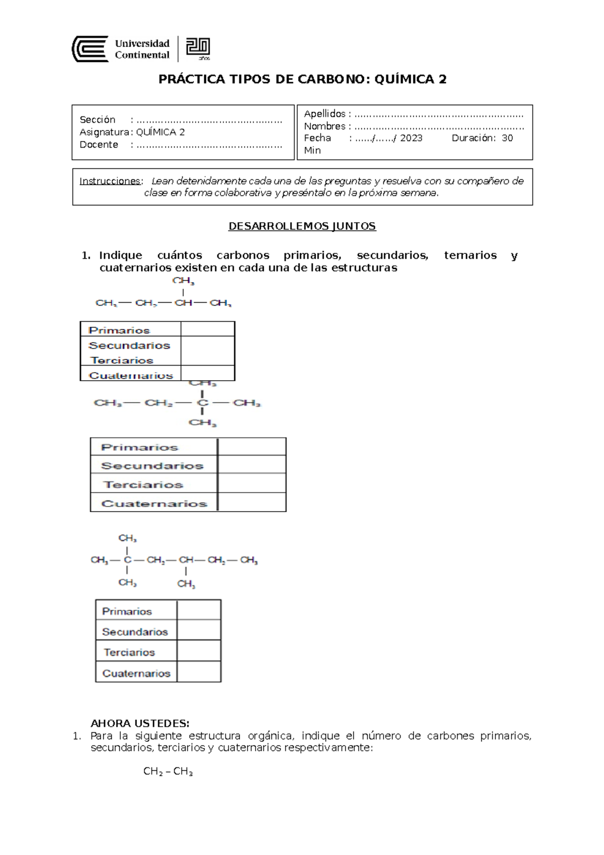 Sem 09 HOJA DE Práctica Tipos DE Carbono - PRÁCTICA TIPOS DE CARBONO ...