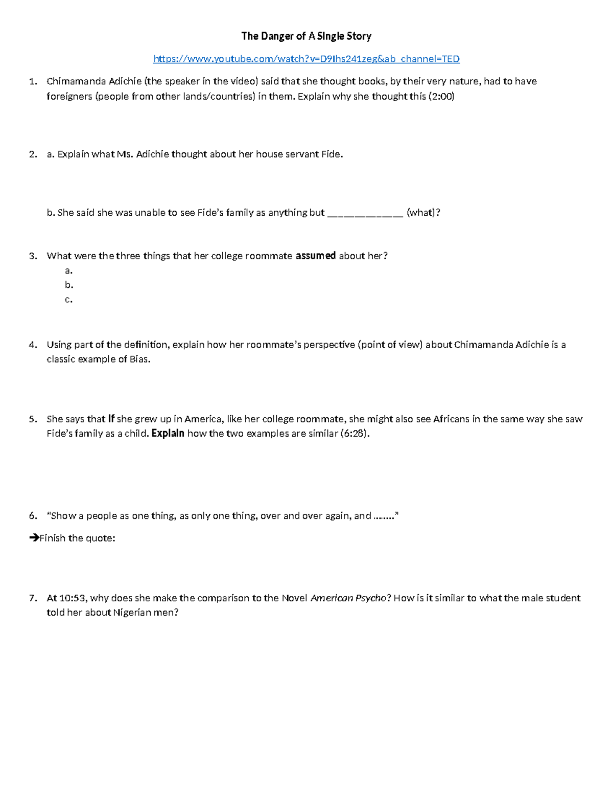 22' The Danger of A Single Story Questions - The Danger of A Single ...