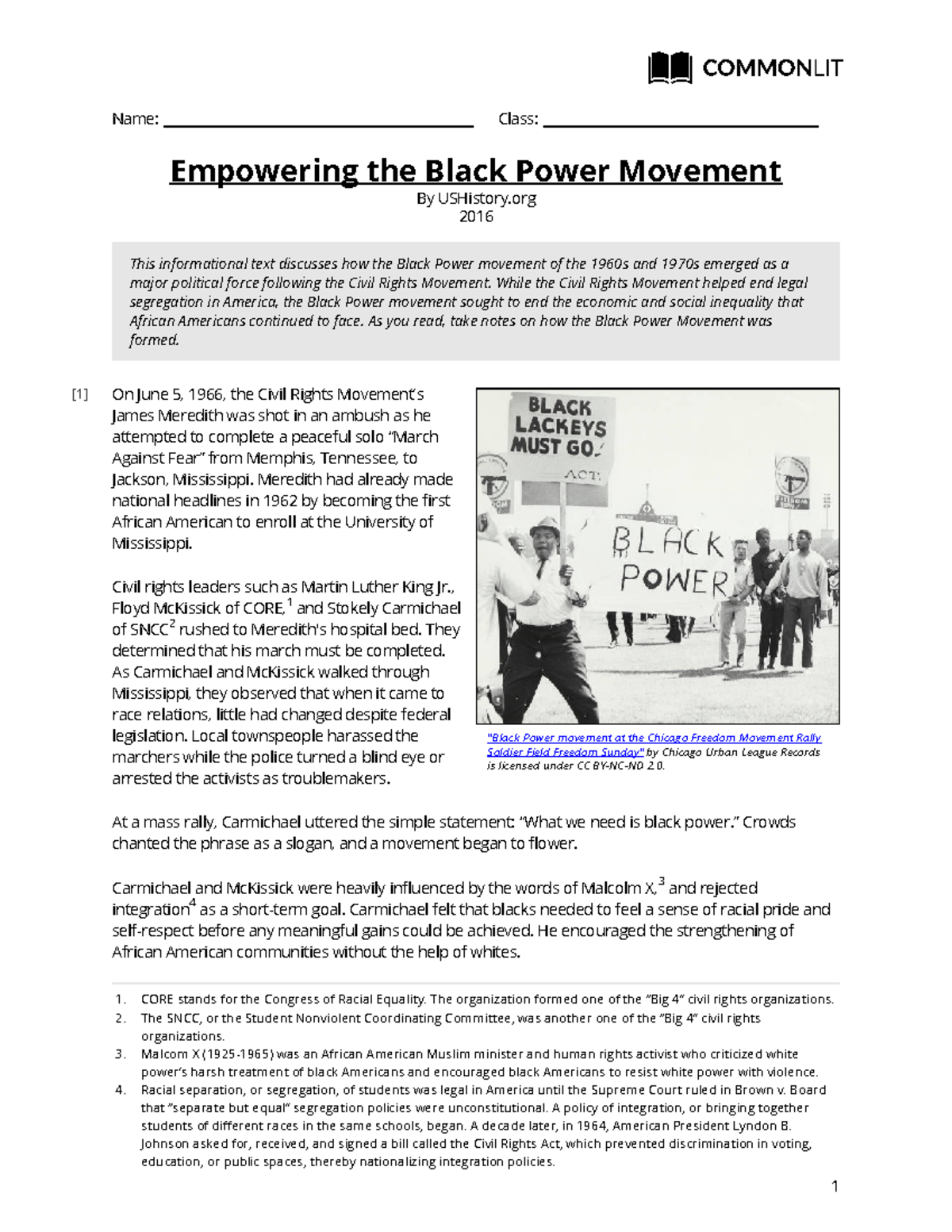 Empowering the black power movement article - Name: Class: "Black Power ...