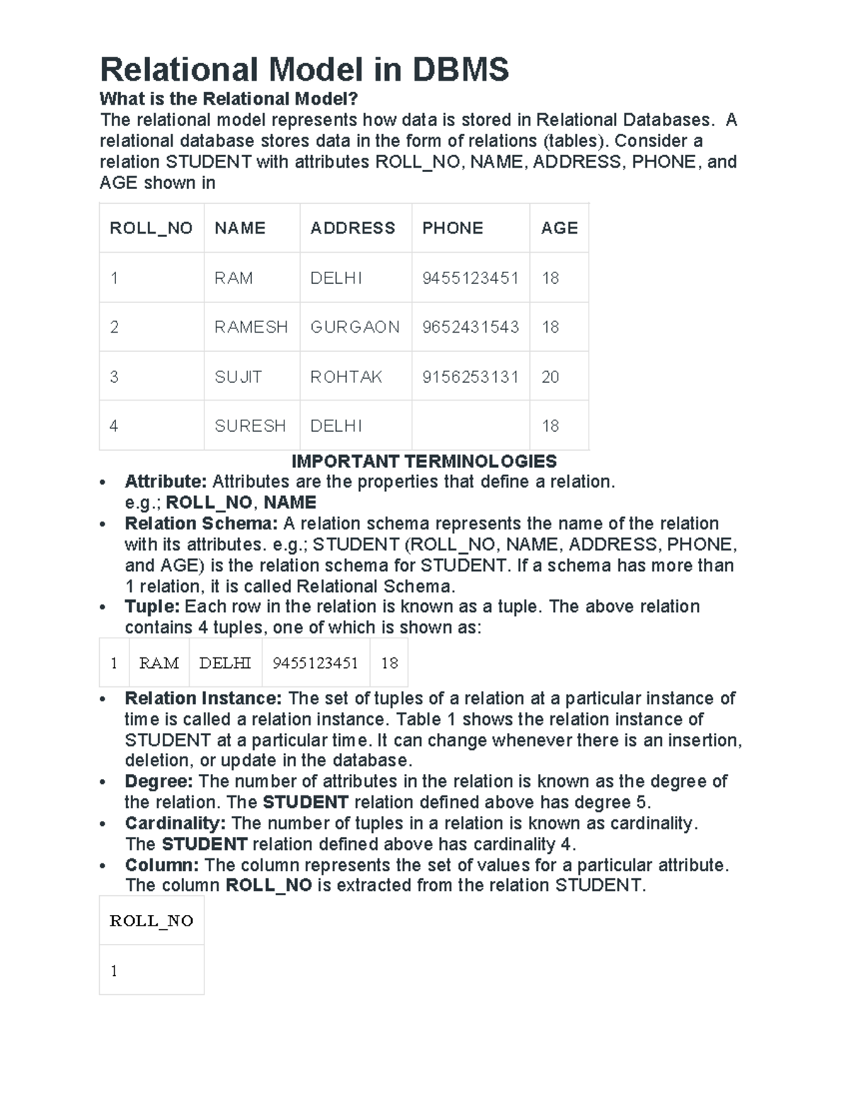 Relational Model In Dbms A Relational Database Stores Data In The