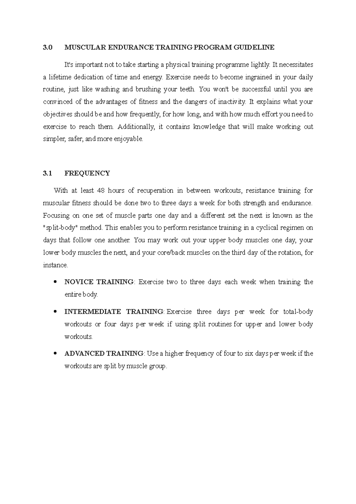 Muscular endurance training program guideline - 3 MUSCULAR ENDURANCE ...