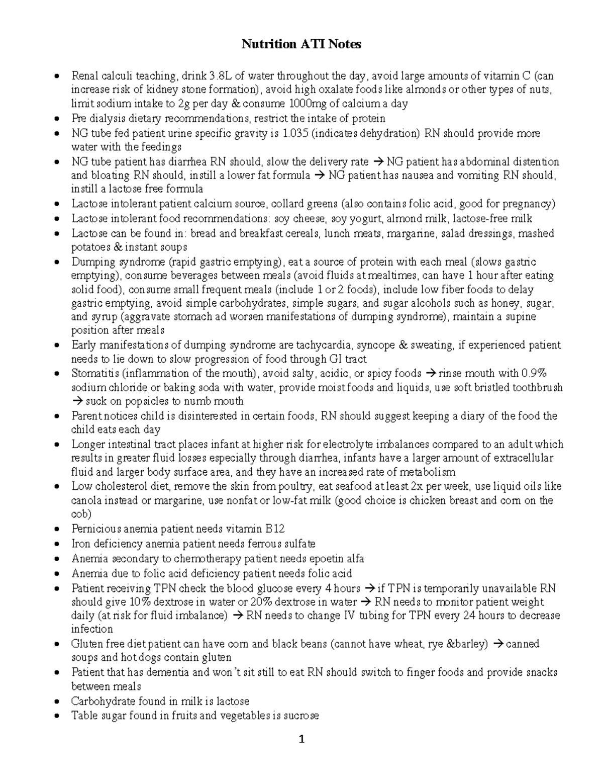 Nutrition ATI Notes - Nutrition ATI Notes Renal calculi teaching, drink ...