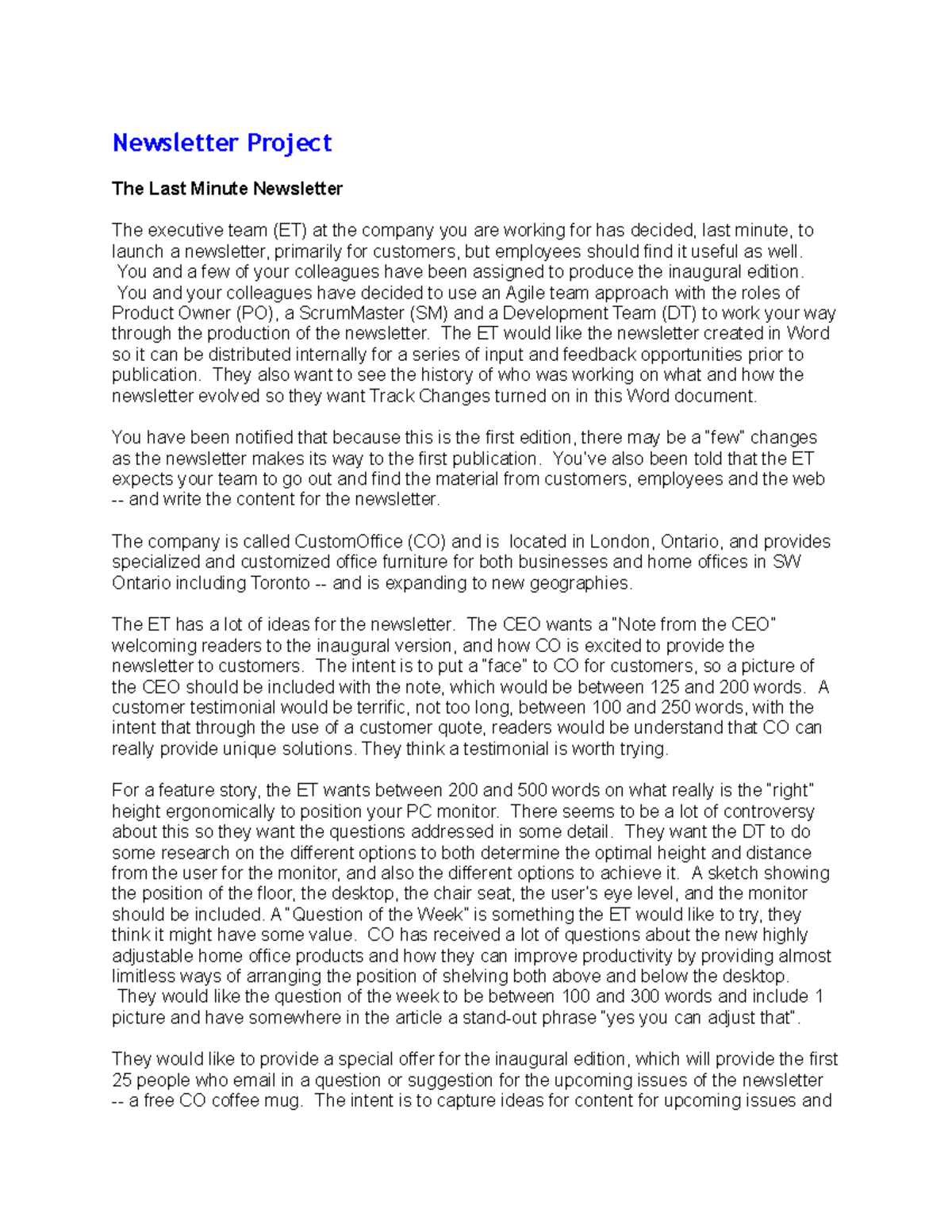 Newsletter Project copy - Newsletter Project The Last Minute Newsletter ...