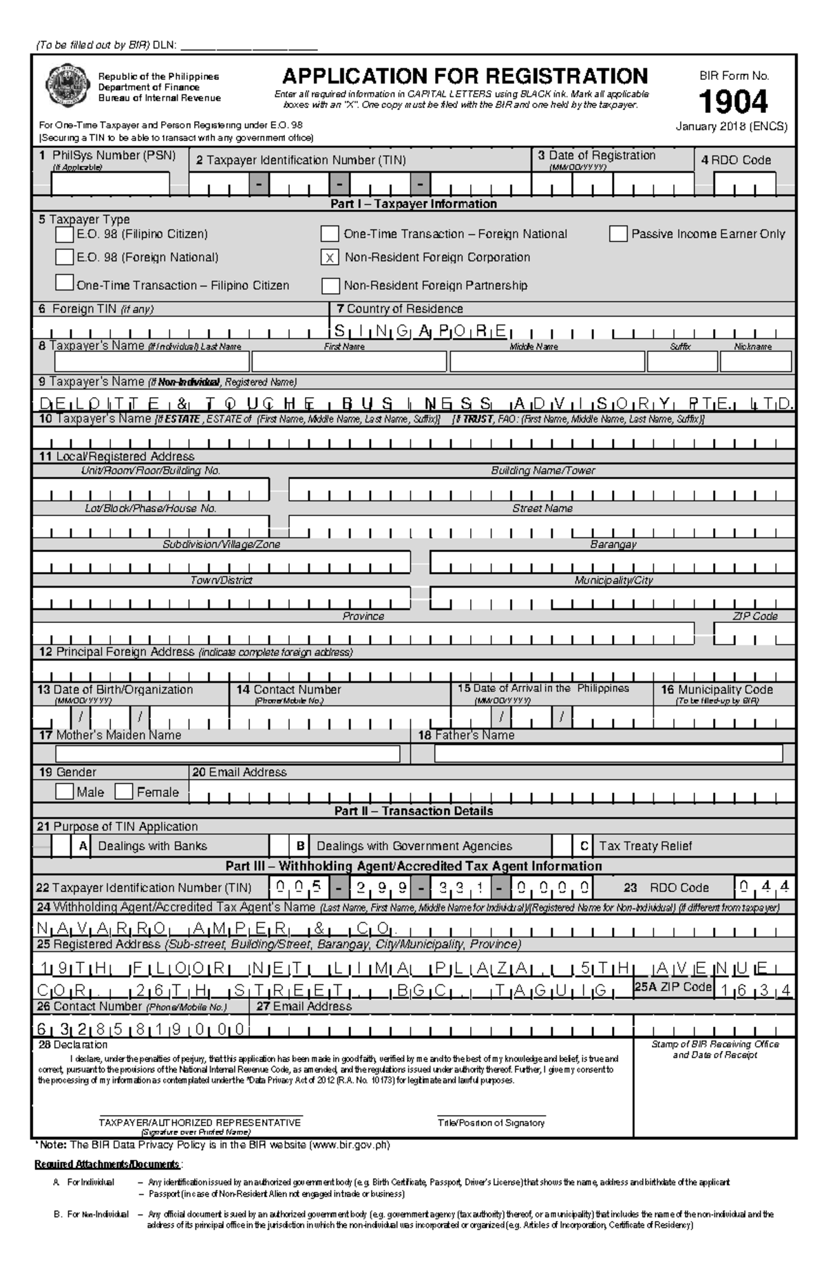 BIR Form 1904 January 2018 ENCS final - (To be filled out by BIR) DLN