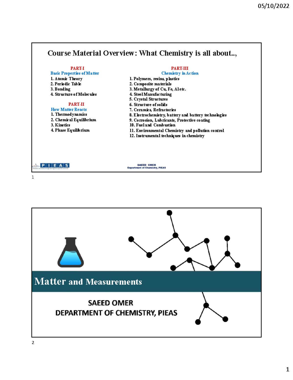 Matter and Measurements - Course Material Overview: What Chemistry is ...