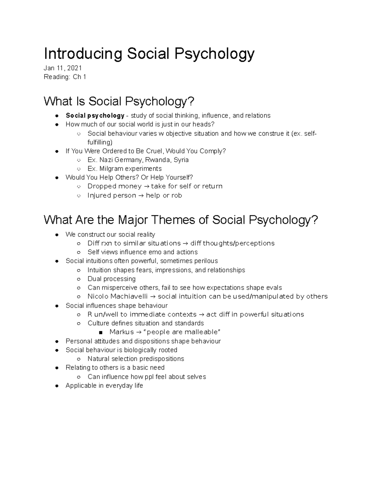 Intro to Social Psychology - Introducing Social Psychology Jan 11, 2021 ...