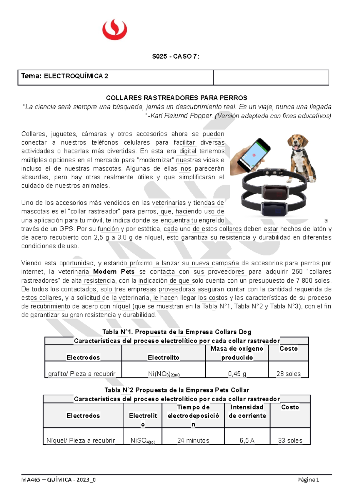 Caso 7 2023-00 Electroquimica 2 - S025 - CASO 7: Tema: ELECTROQUÍMICA 2 COLLARES RASTREADORES ...