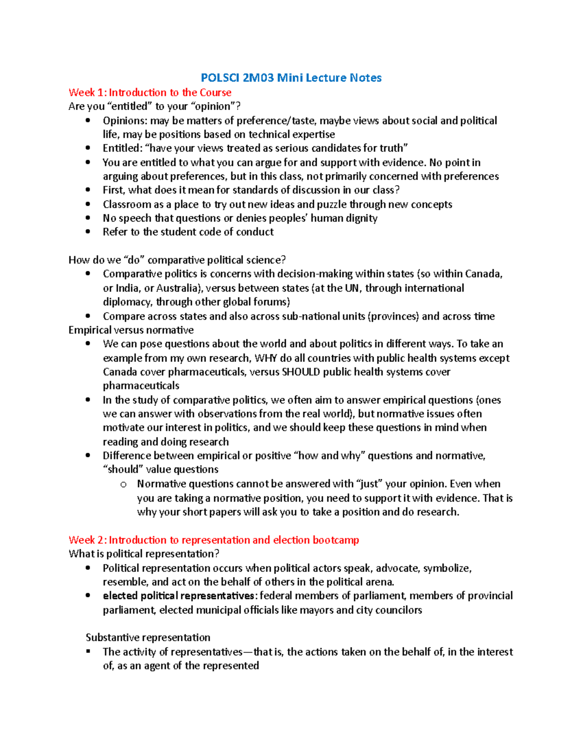 Polsci 2M03 Mini Lecture Notes - POLSCI 2M03 Mini Lecture Notes Week 1 ...