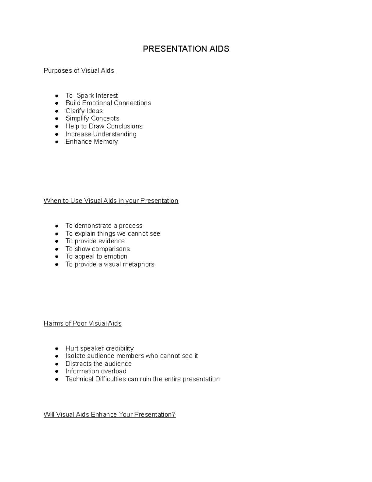 CST 100 Presentation Aids Notes Part 1 - PRESENTATION AIDS Purposes of ...