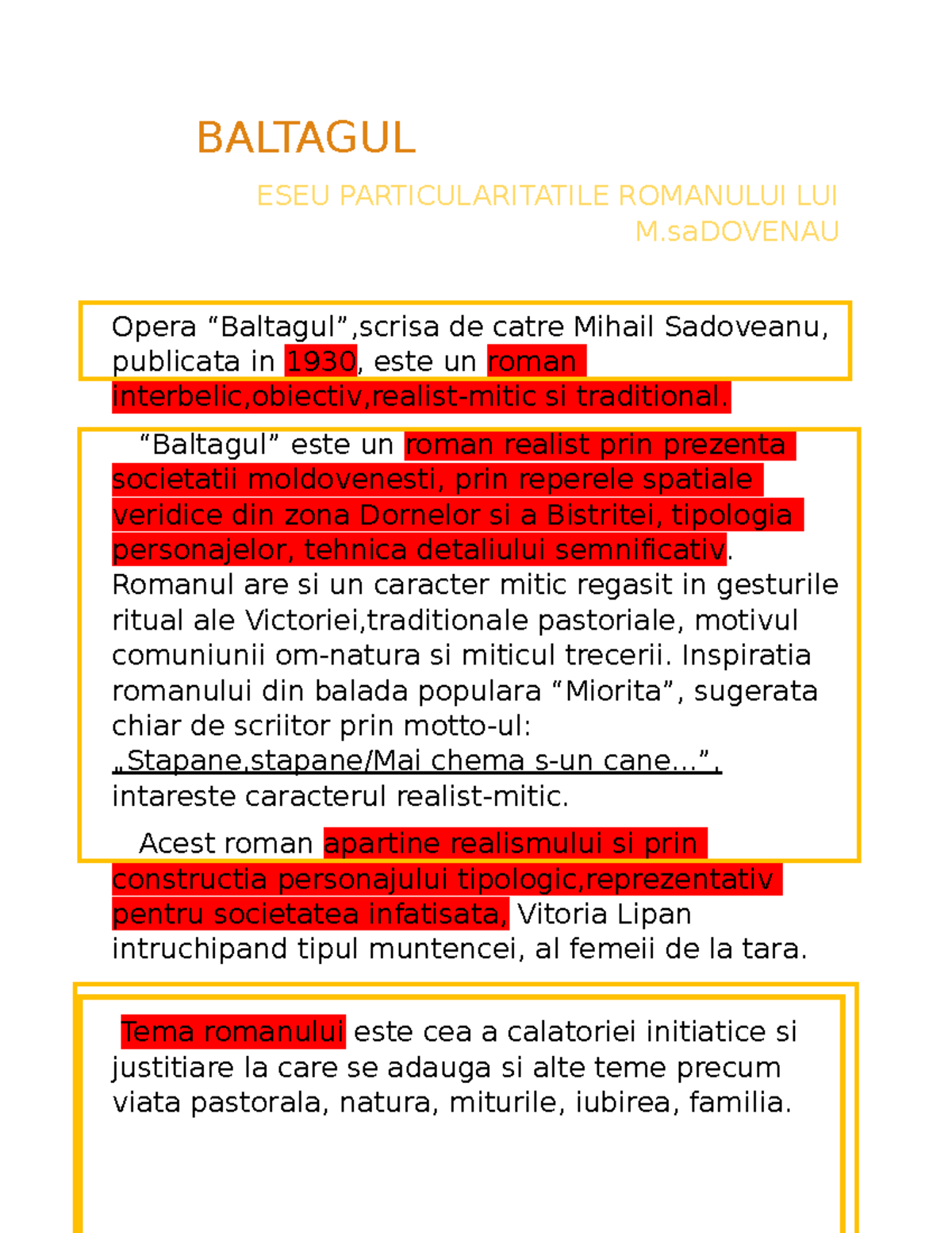 Baltagul eseu - BALTAGUL ESEU PARTICULARITATILE ROMANULUI LUI M Opera ...