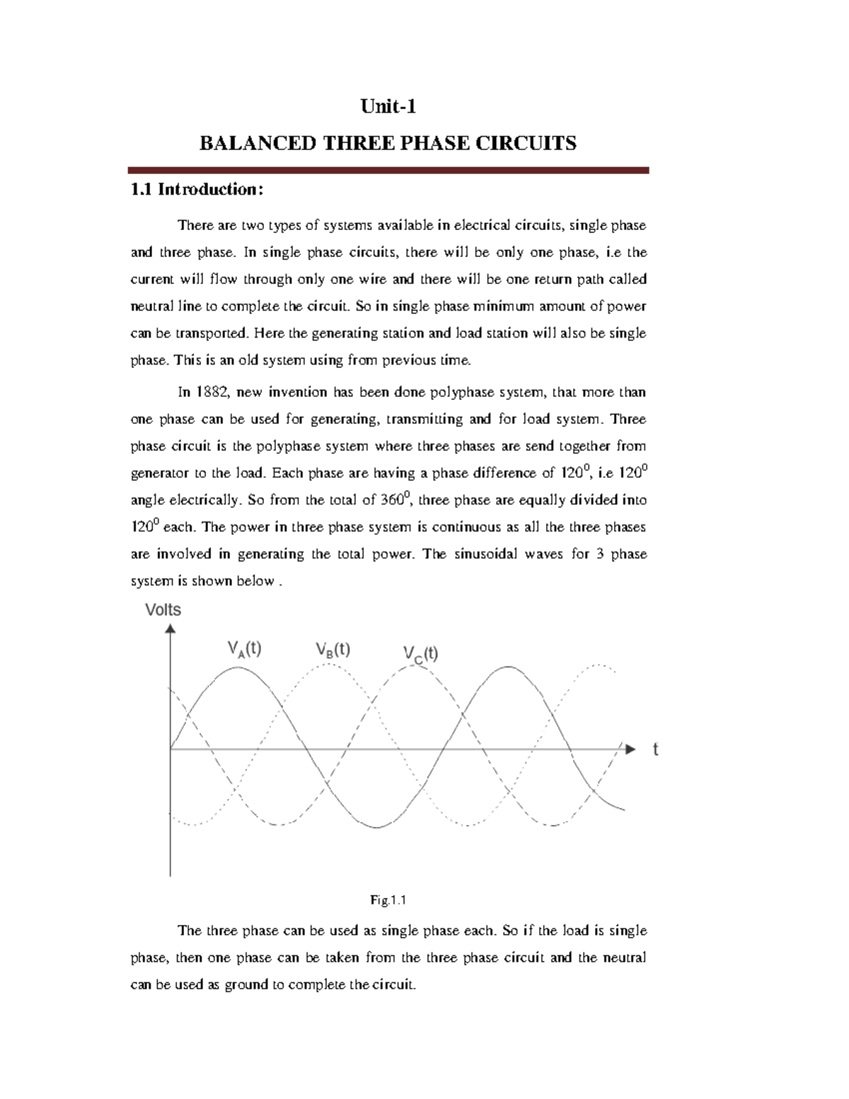 Balanced Three Phase Circuits - Unit- BALANCED THREE PHASE CIRCUITS 1 ...