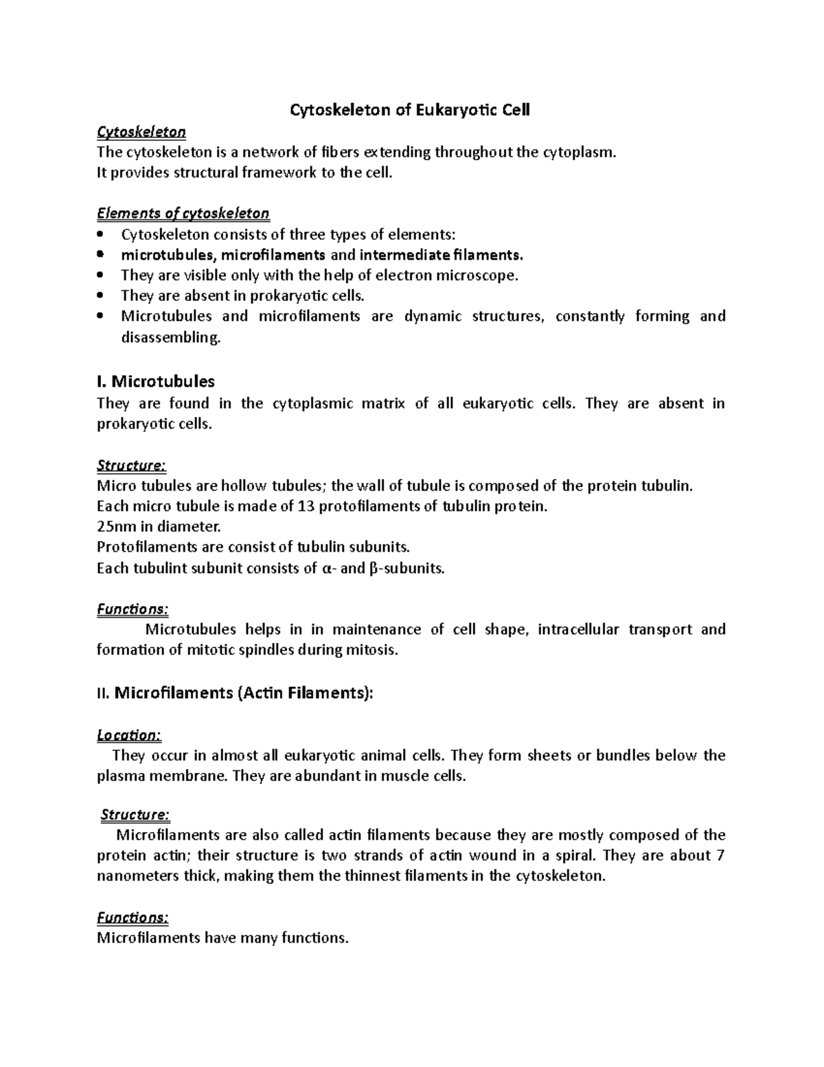 Biosciences - Cytoskeleton of Eukaryotic Cell Cytoskeleton The ...