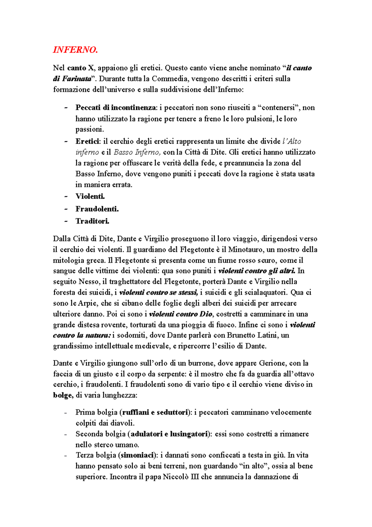 Inferno - INFERNO. Nel canto X, appaiono gli eretici. Questo canto ...